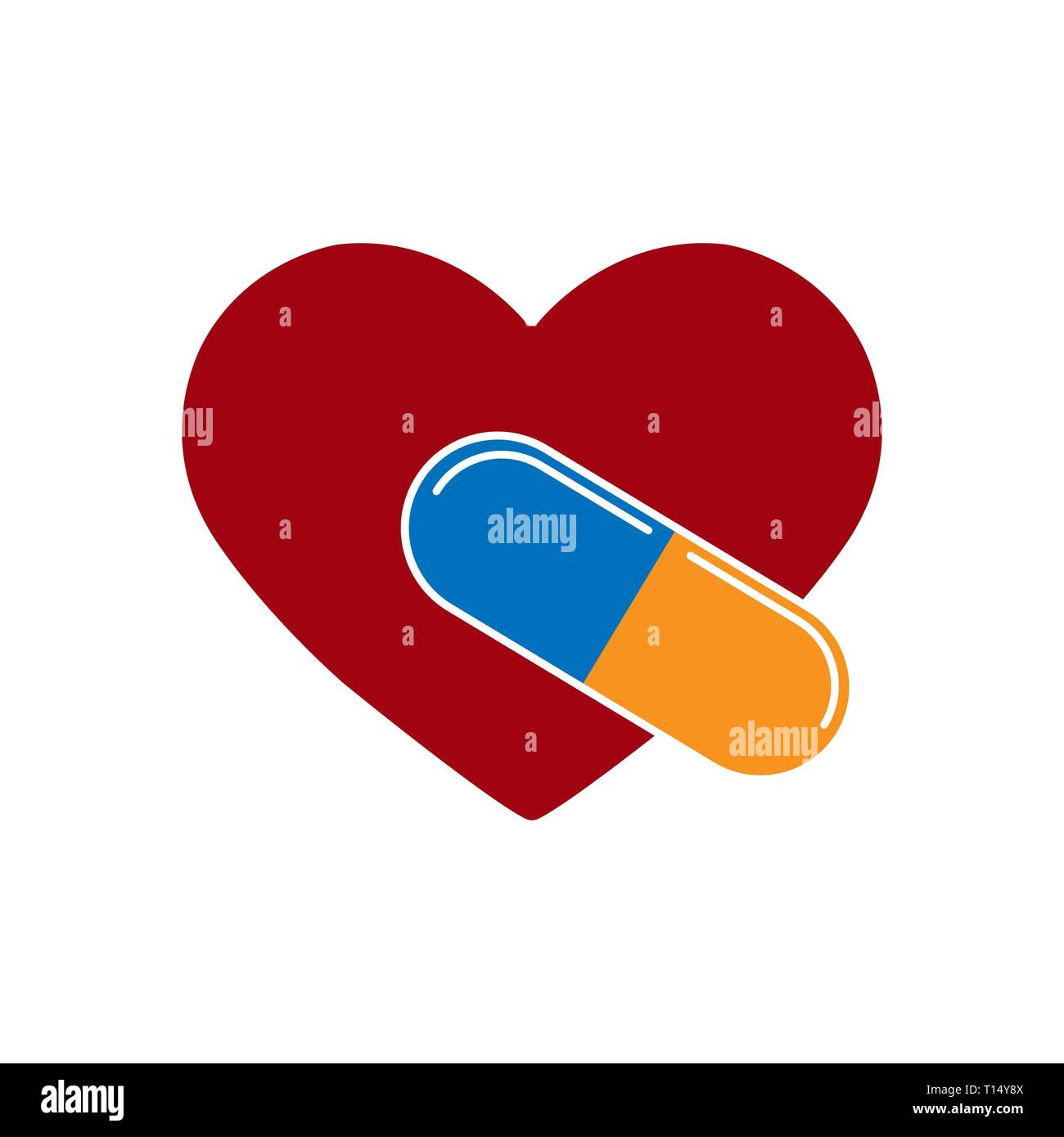Silhouette of the heart and the capsule with the medication, flat ...