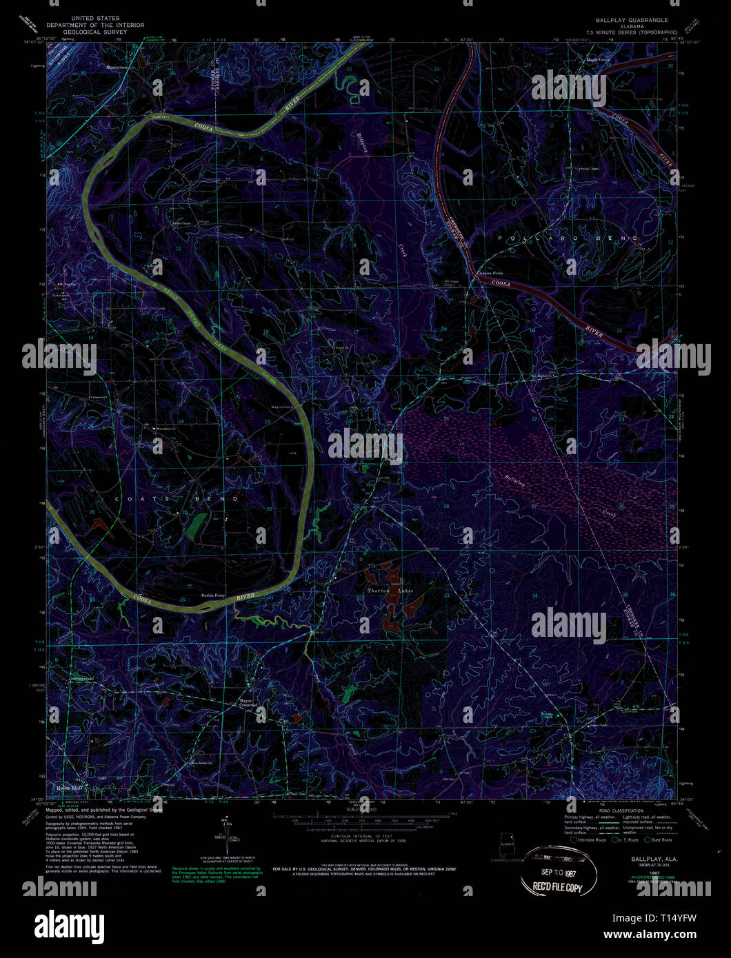 USGS TOPO Map Alabama AL Ballplay 303169 1967 24000 Inverted Stock ...
