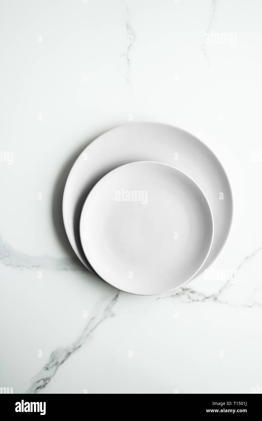 White empty plate on marble, flatlay - stylish tableware, romantic ...