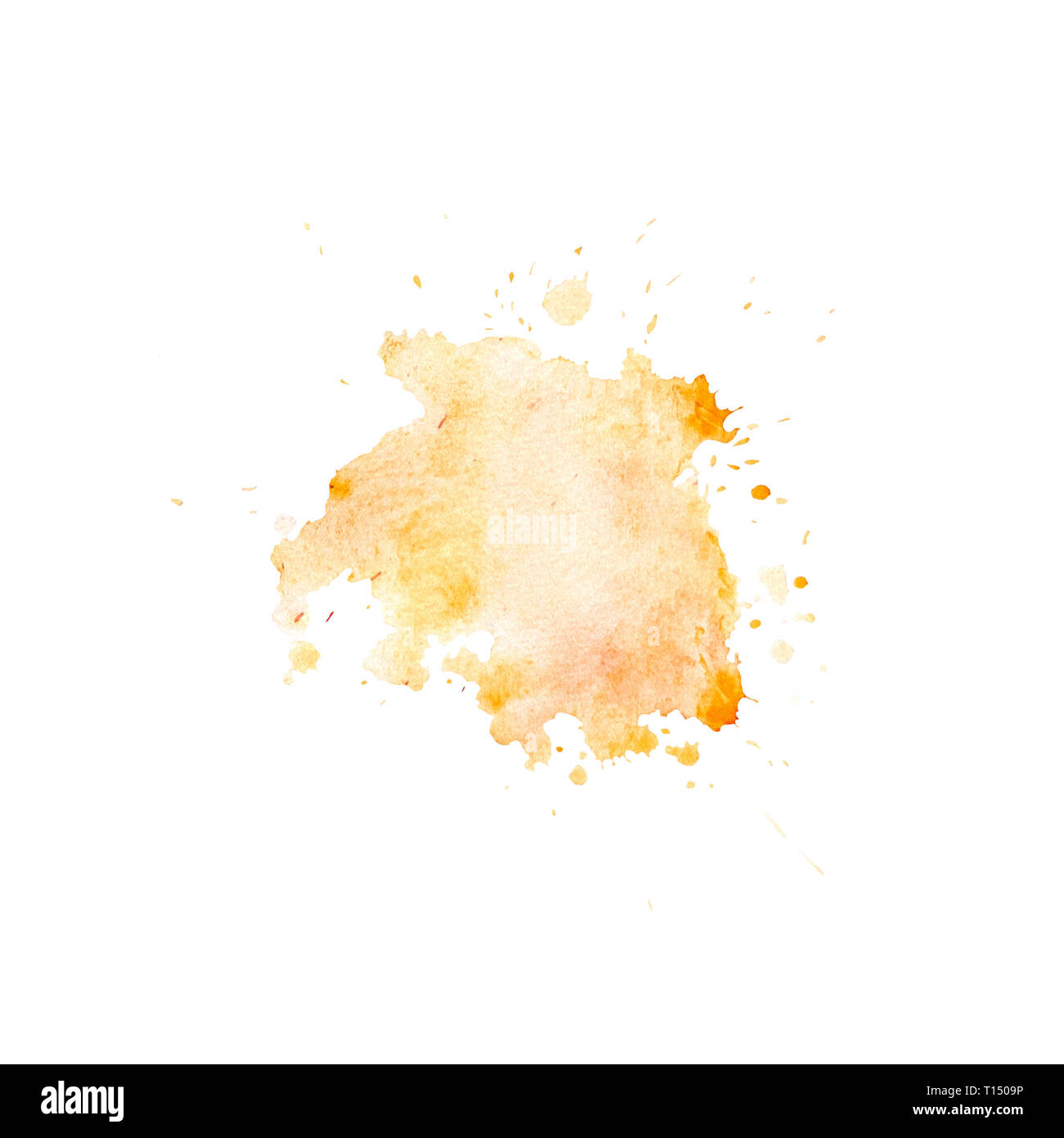 Watercolor orange spot with splashes and stains. Isolated orange spot ...