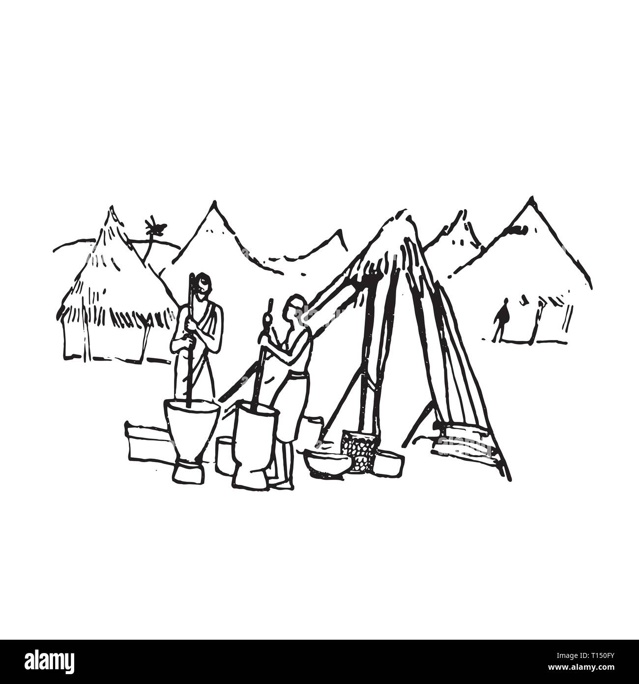 Vector illustration of Native black skinned ethnical people of Africa ...