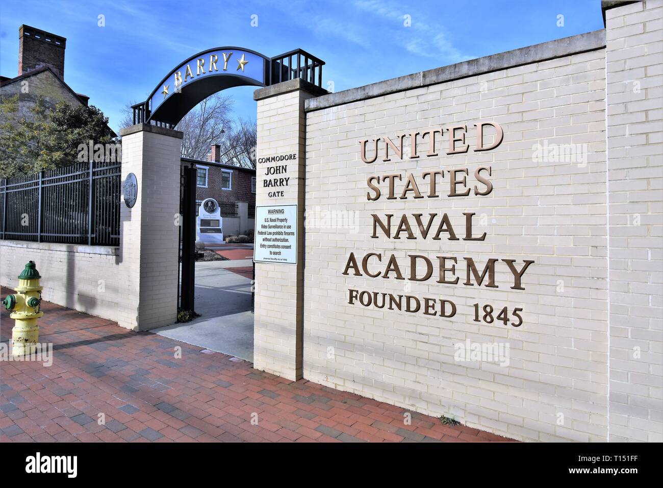 United States Naval Academy south gate public entrance with sign Stock ...