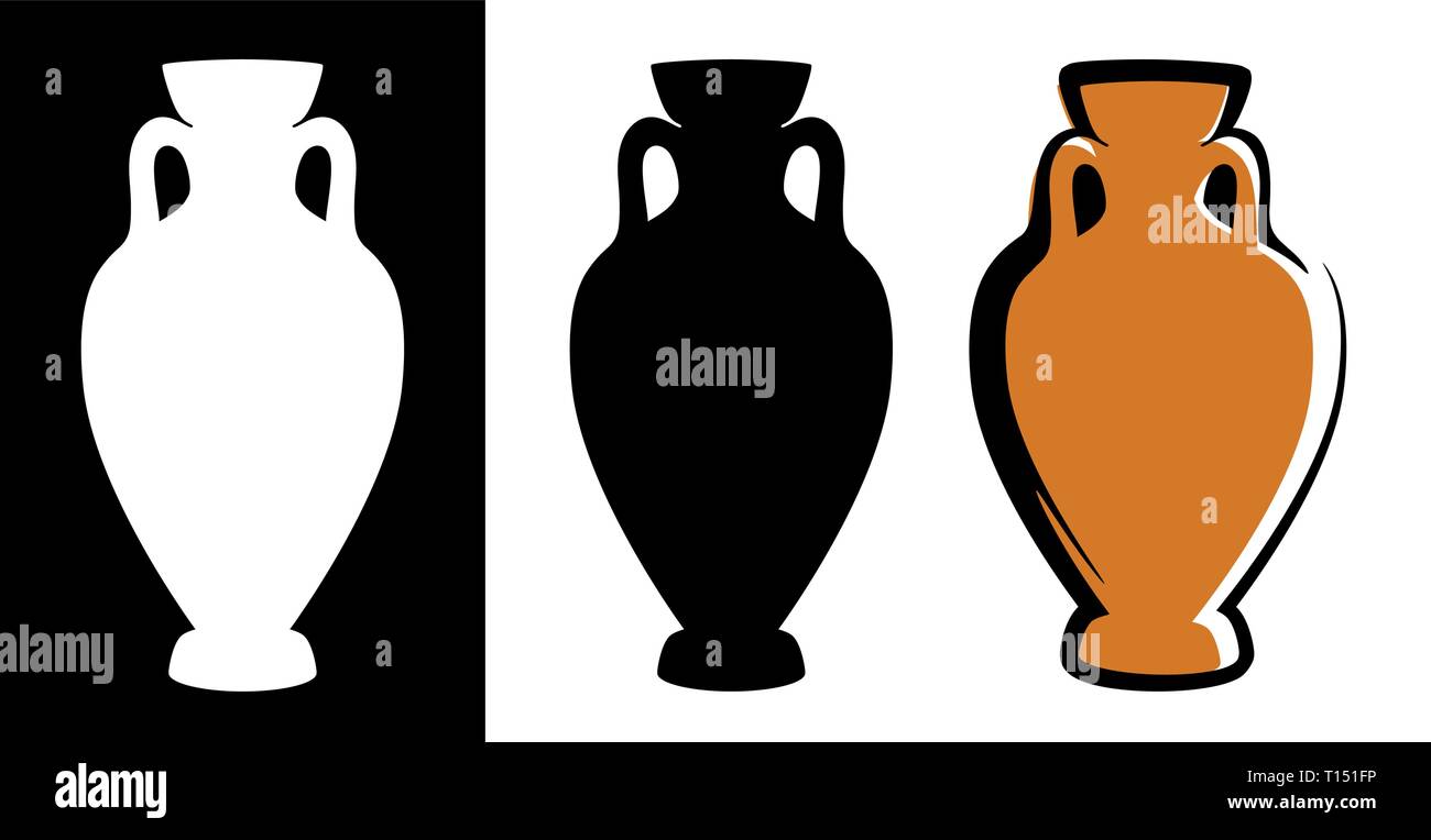 Vector amphora image in brown color and silhouettes in white and black ...