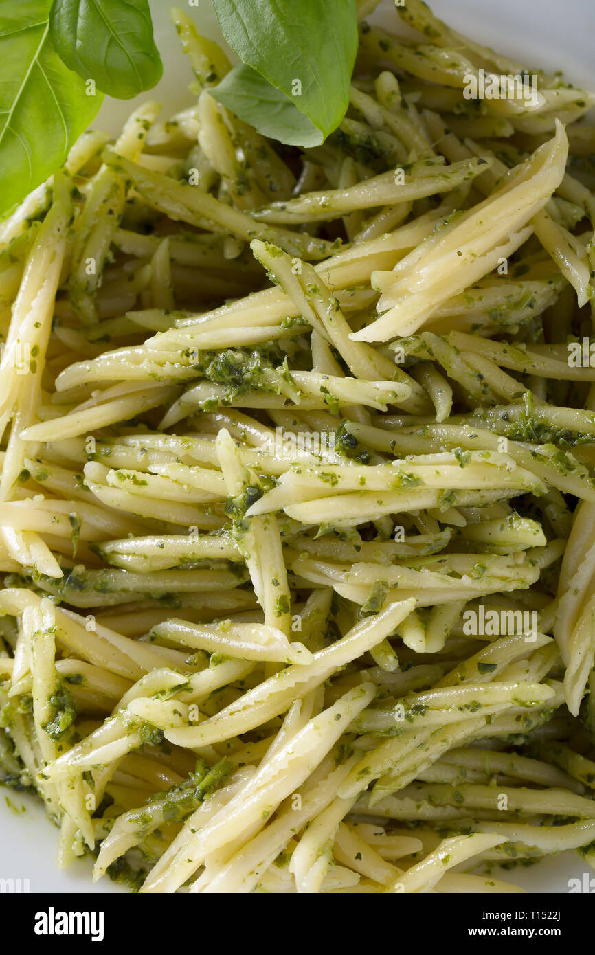 Trofie with genoese pesto sauce, a classic of Ligurian cuisine, Italy ...