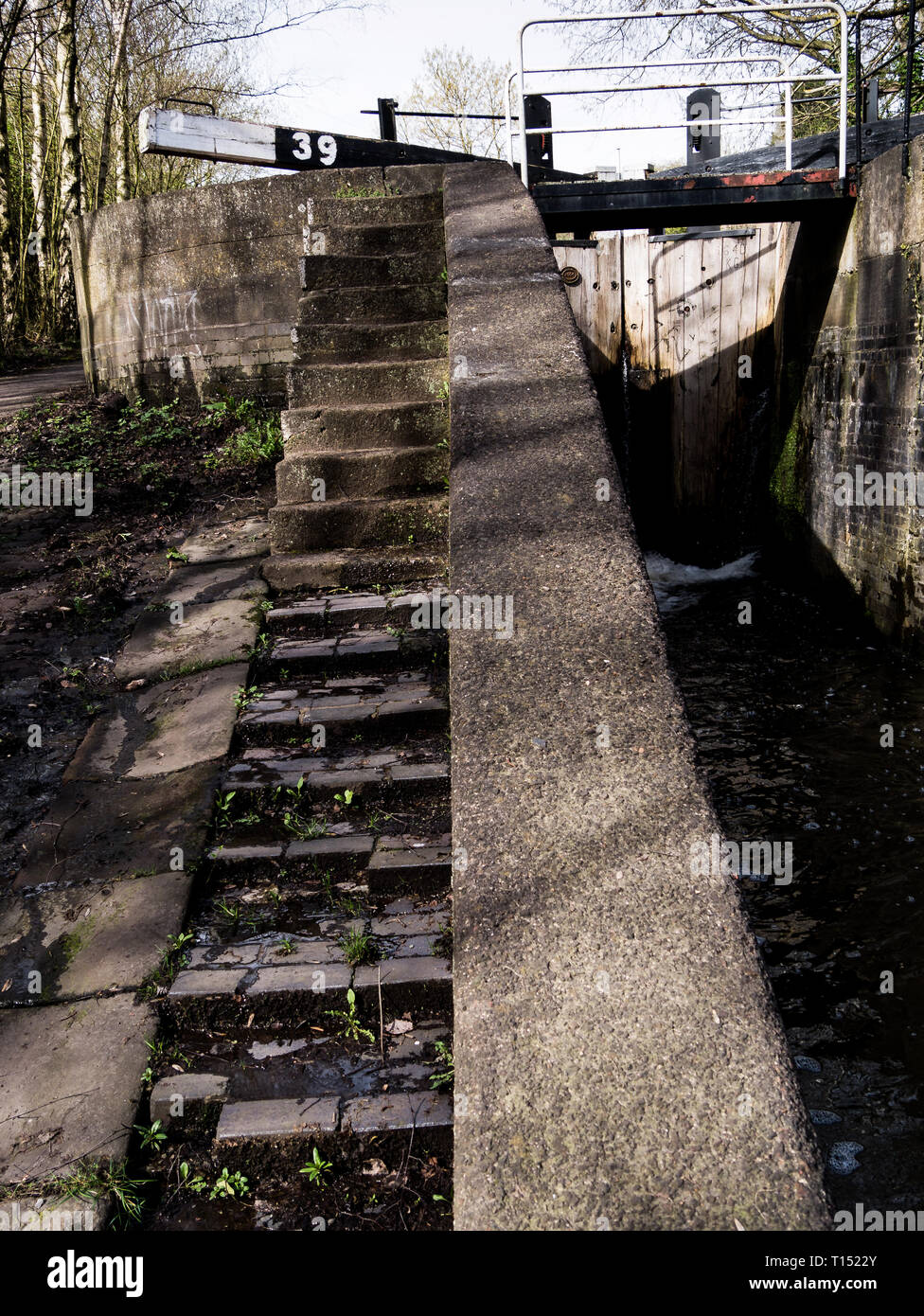 Stone steps leading up to a canal lock, Trent and Mersey Canal, Stoke ...