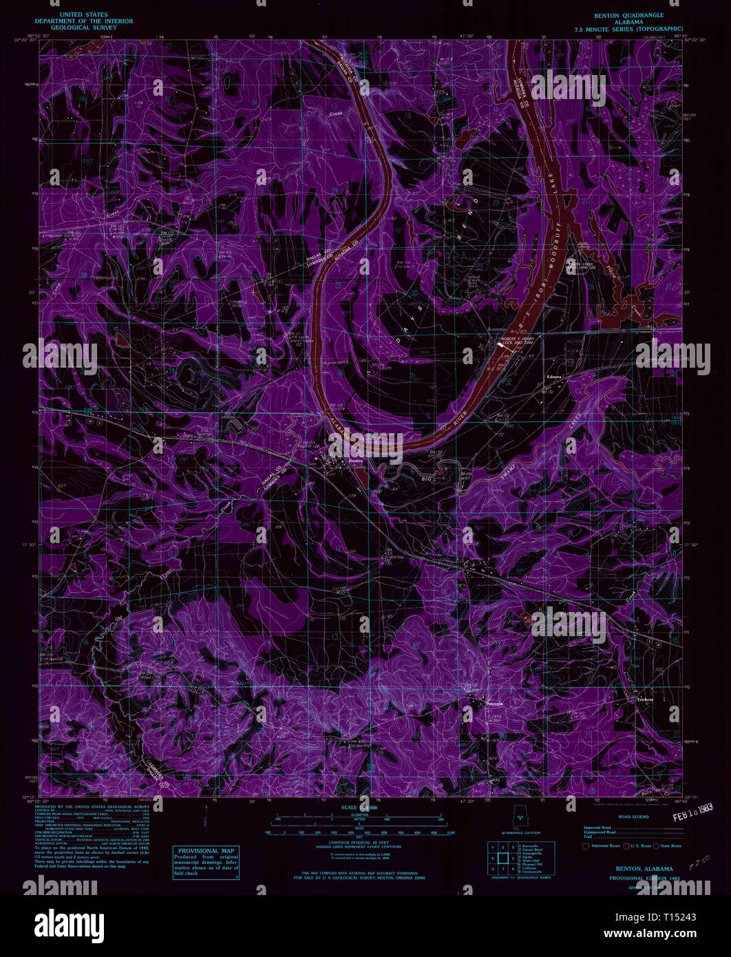 USGS TOPO Map Alabama AL Benton 303214 1982 24000 Inverted Stock Photo ...