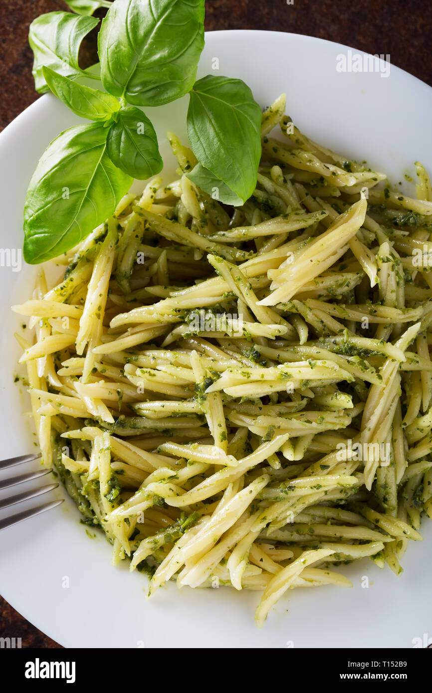 Trofie with genoese pesto sauce, a classic of Ligurian cuisine, Italy ...