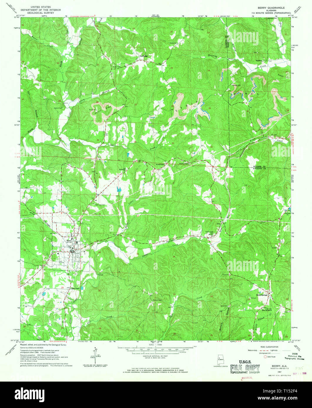 USGS TOPO Map Alabama AL Berry 303219 1967 24000 Stock Photo - Alamy