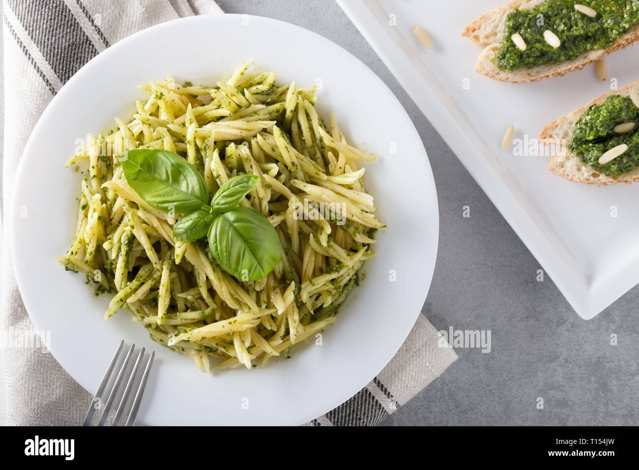 Trofie with genoese pesto sauce, a classic of Ligurian cuisine, Italy ...