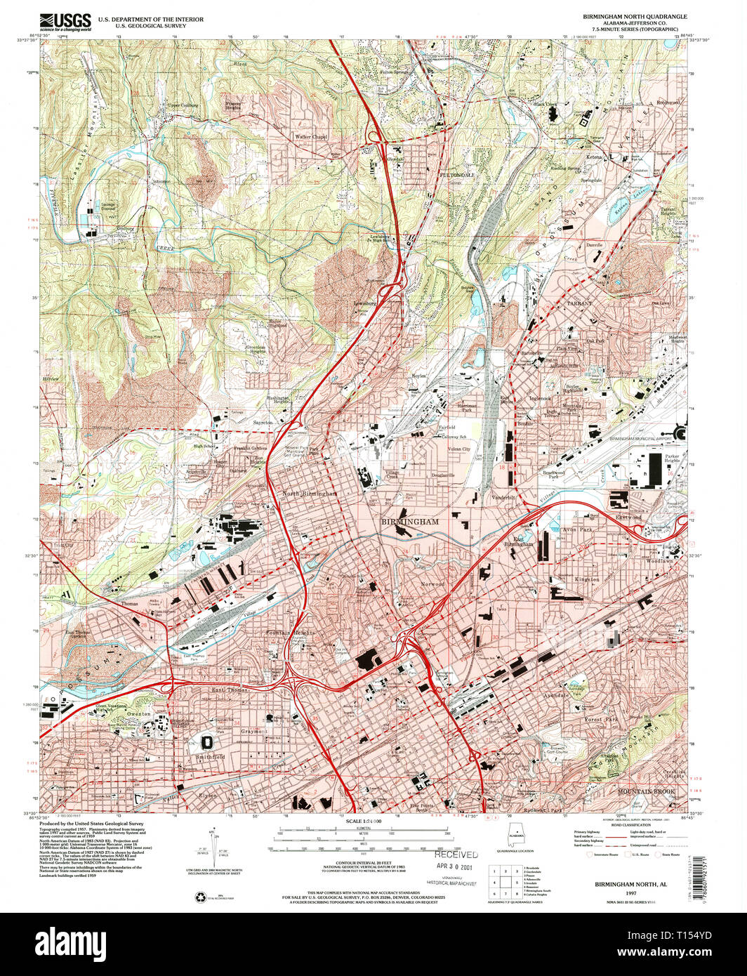 USGS TOPO Map Alabama AL Birmingham North 303242 1997 24000 Stock Photo ...