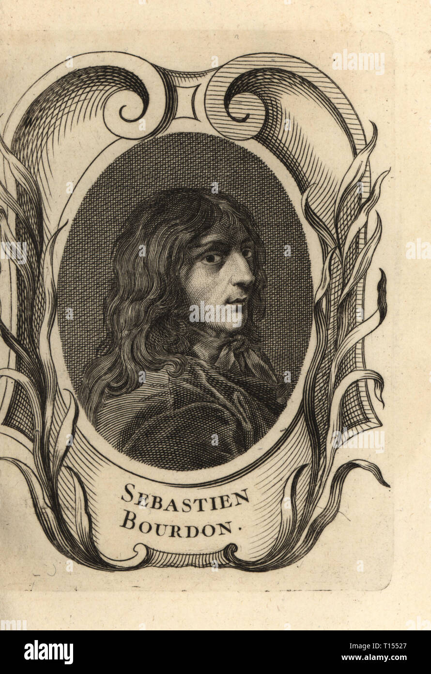 Portrait of Sebastien Bourdon, French painter and engraver, 1616-1671. Copperplate engraving ...