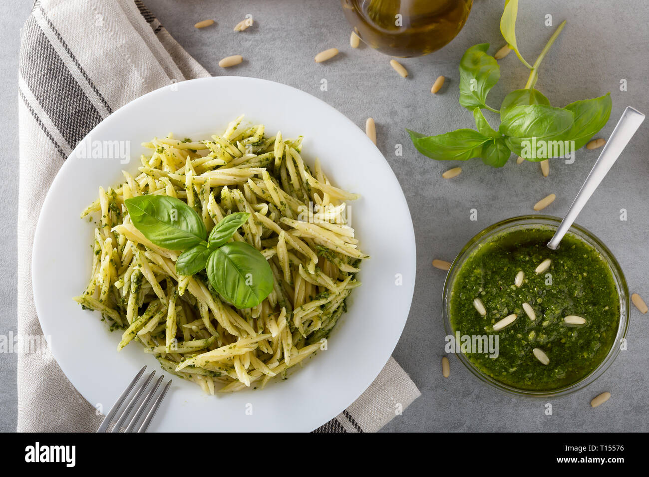 Trofie with genoese pesto sauce, a classic of Ligurian cuisine, Italy ...