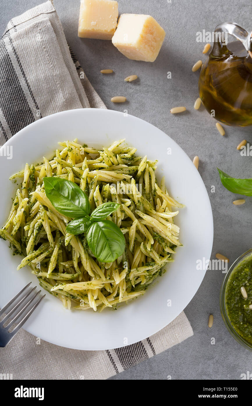 Trofie with genoese pesto sauce, a classic of Ligurian cuisine, Italy ...