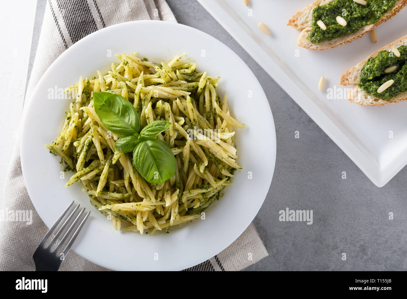 Trofie with genoese pesto sauce, a classic of Ligurian cuisine, Italy ...