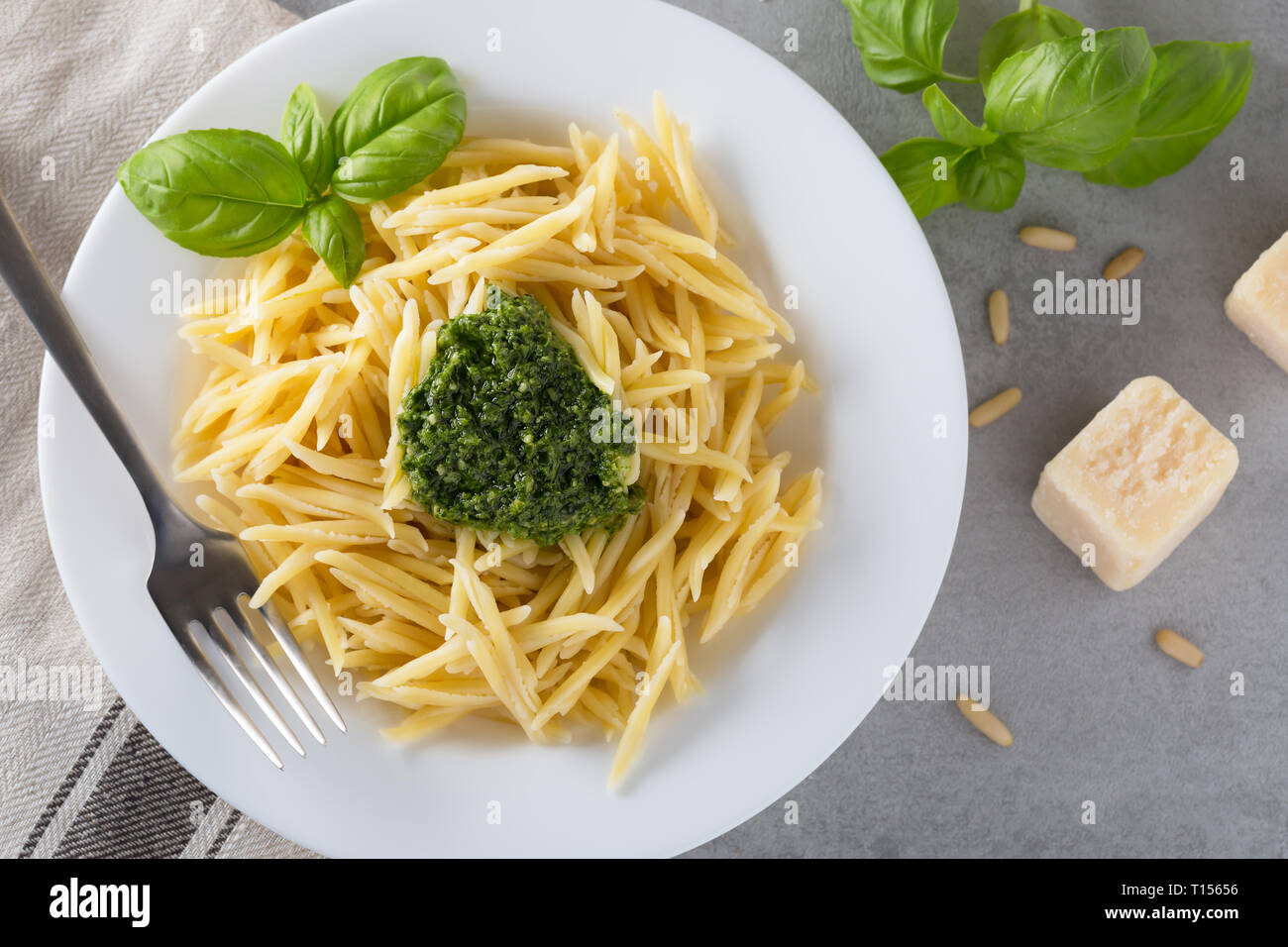 Trofie with genoese pesto sauce, a classic of Ligurian cuisine, Italy ...