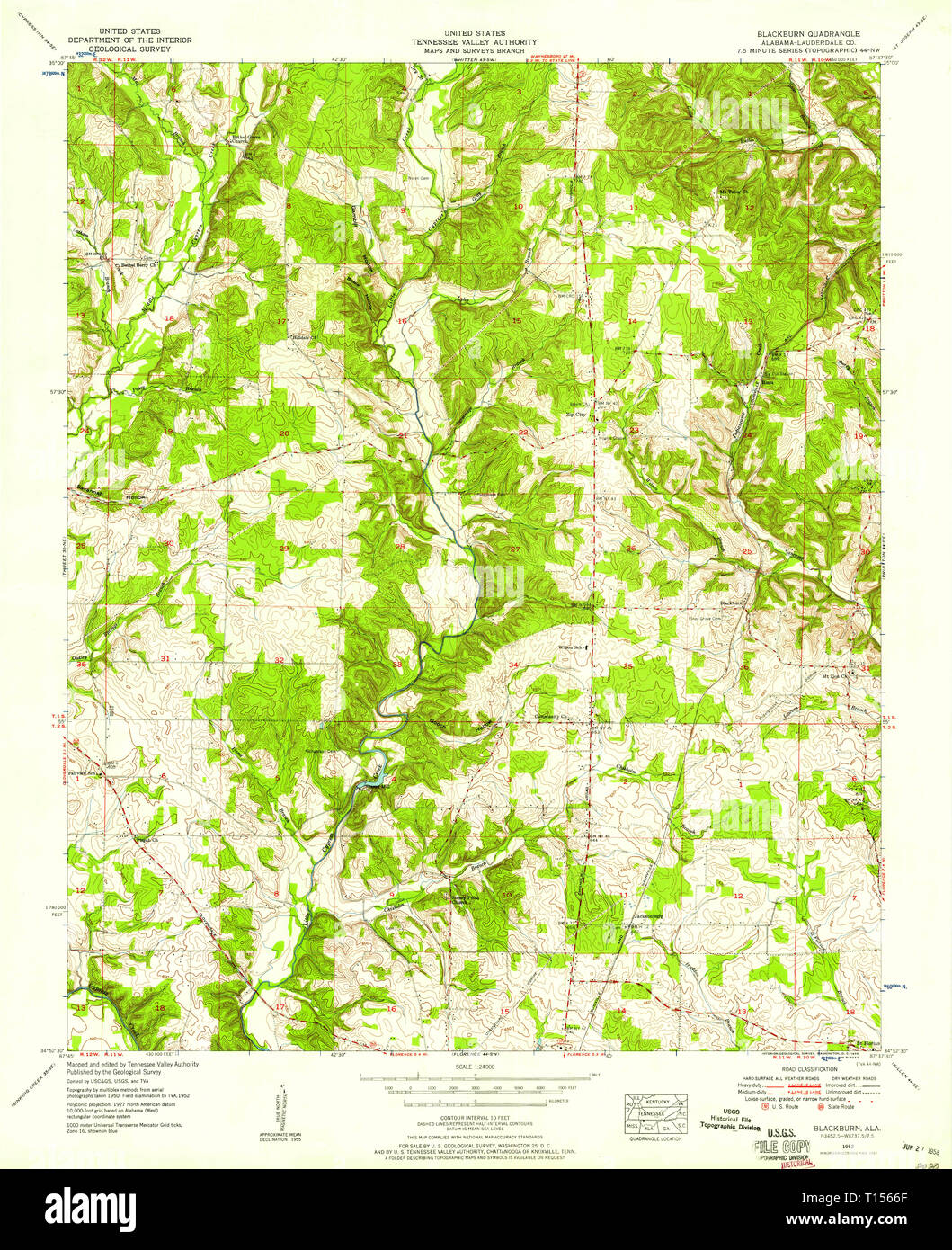 USGS TOPO Map Alabama AL Blackburn 303266 1952 24000 Stock Photo - Alamy