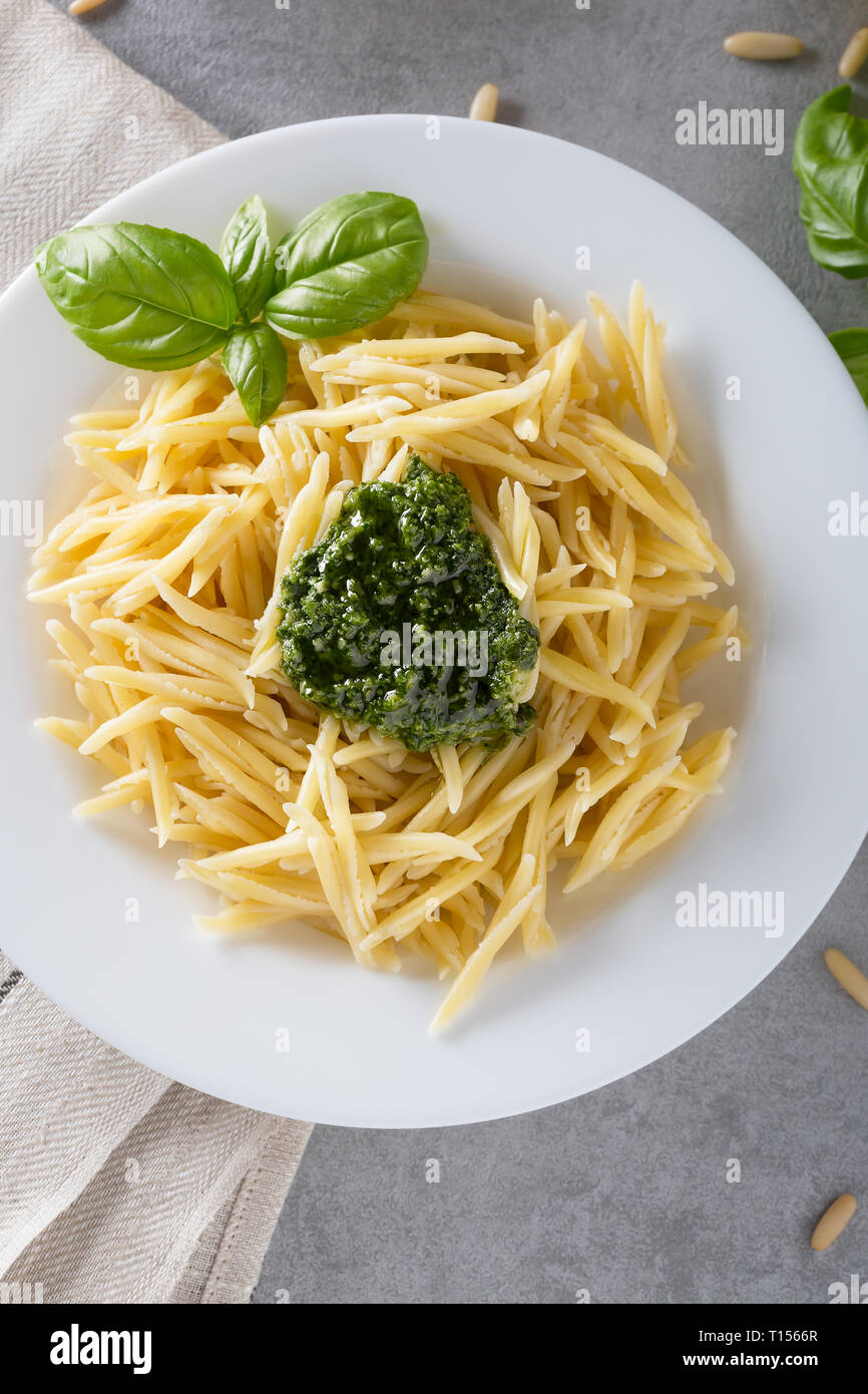 Trofie with genoese pesto sauce, a classic of Ligurian cuisine, Italy ...