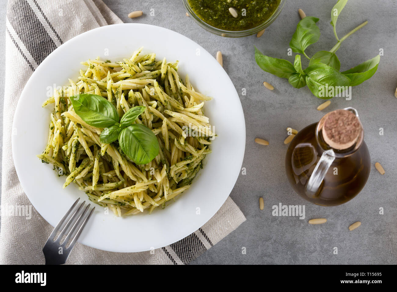 Trofie with genoese pesto sauce, a classic of Ligurian cuisine, Italy ...