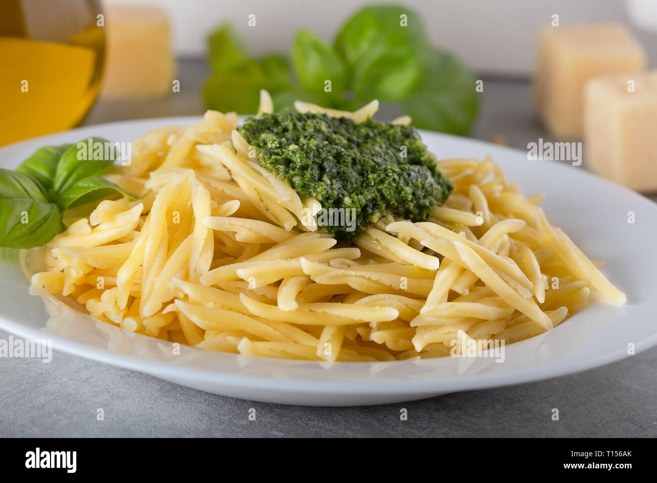 Trofie with genoese pesto sauce, a classic of Ligurian cuisine, Italy ...