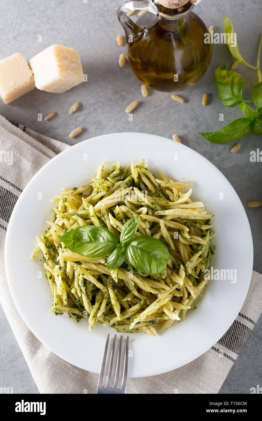 Trofie with genoese pesto sauce, a classic of Ligurian cuisine, Italy ...