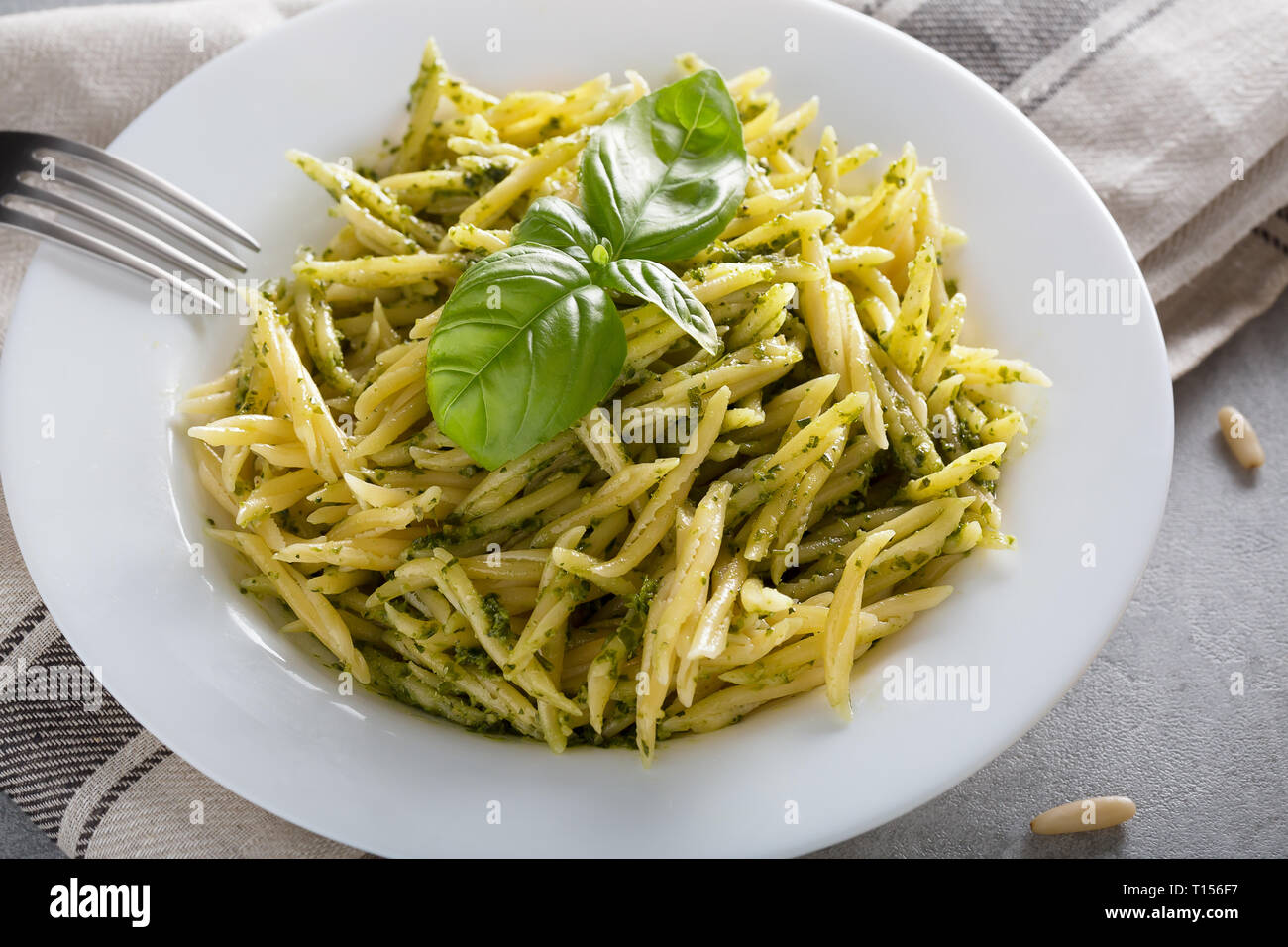 Trofie with genoese pesto sauce, a classic of Ligurian cuisine, Italy ...