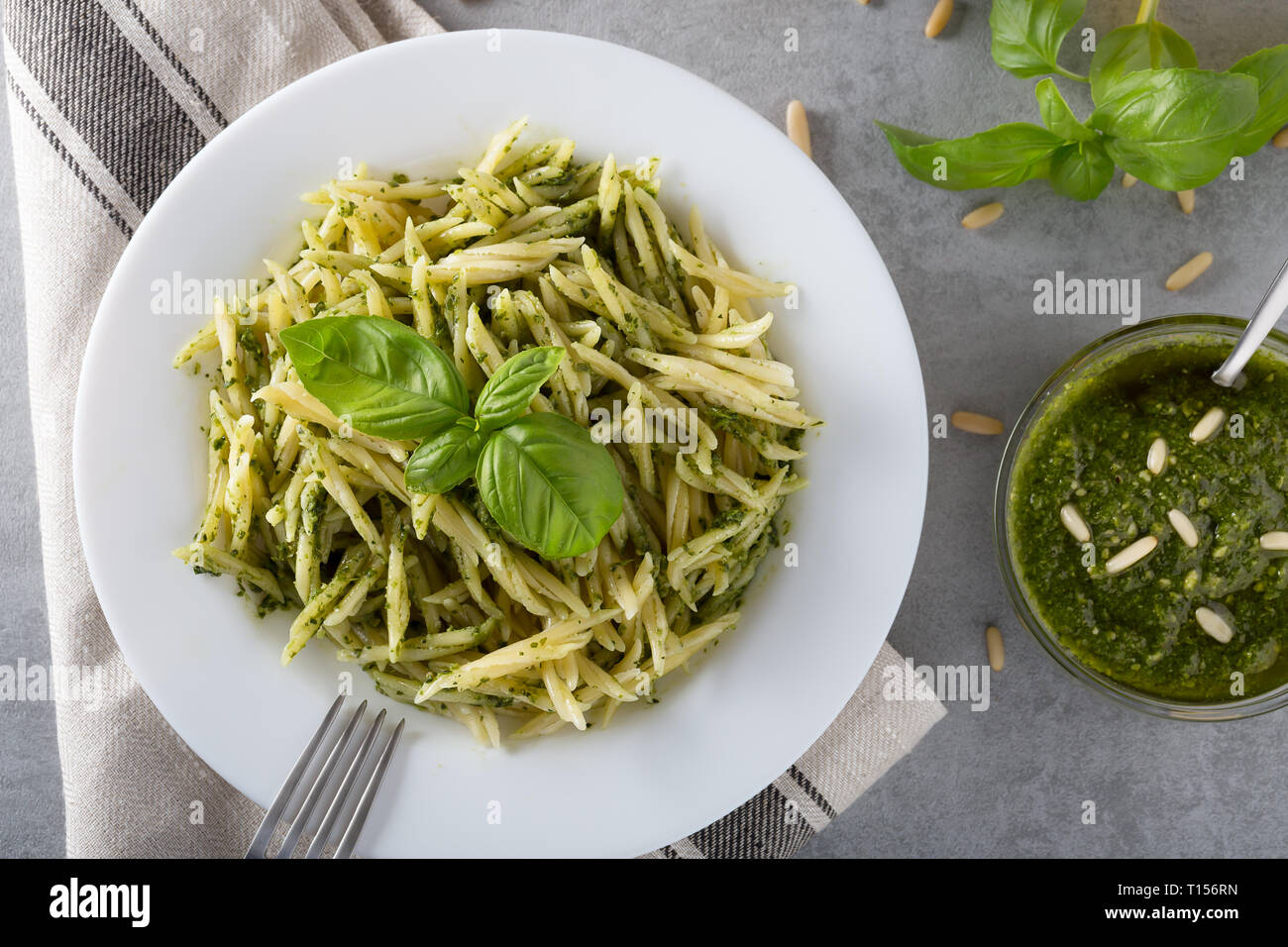 Trofie with genoese pesto sauce, a classic of Ligurian cuisine, Italy ...