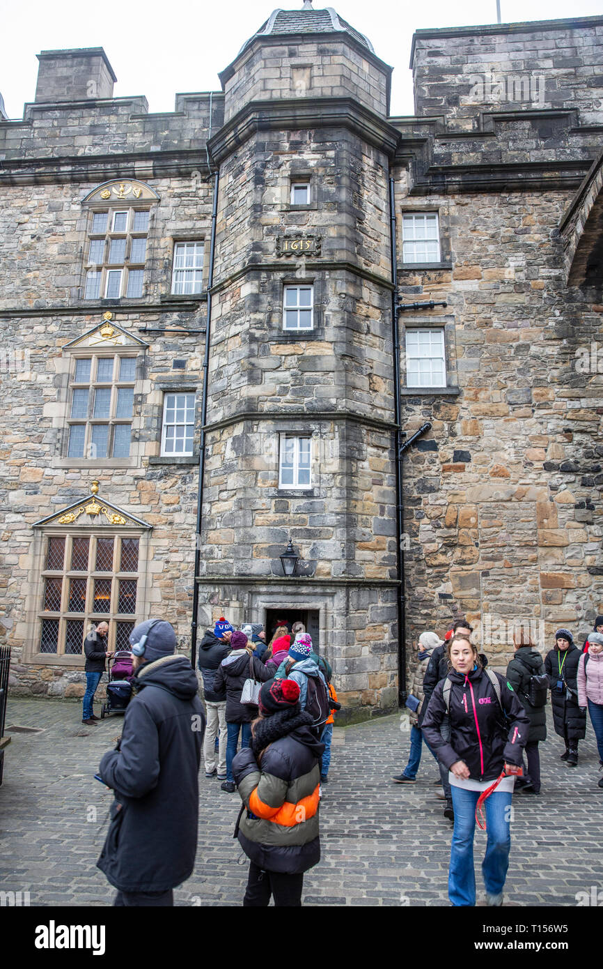 Visitors to Edinburgh castle visit the sights within the castle walls ...