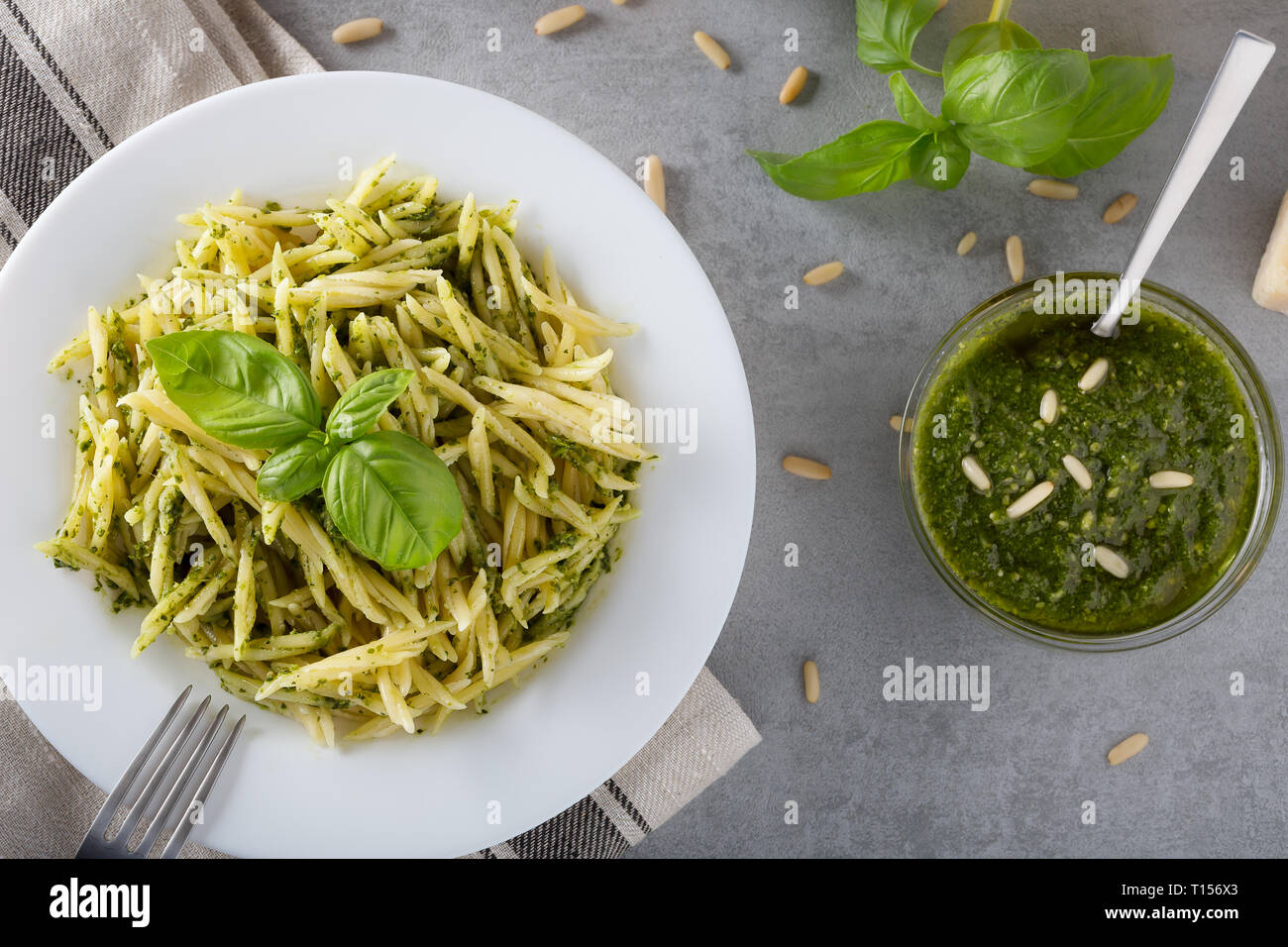 Trofie with genoese pesto sauce, a classic of Ligurian cuisine, Italy ...