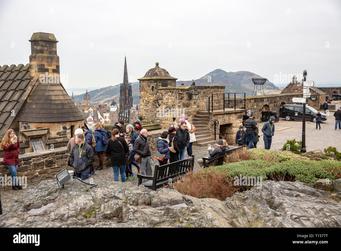 Visitors to Edinburgh castle visit the sights within the castle walls ...