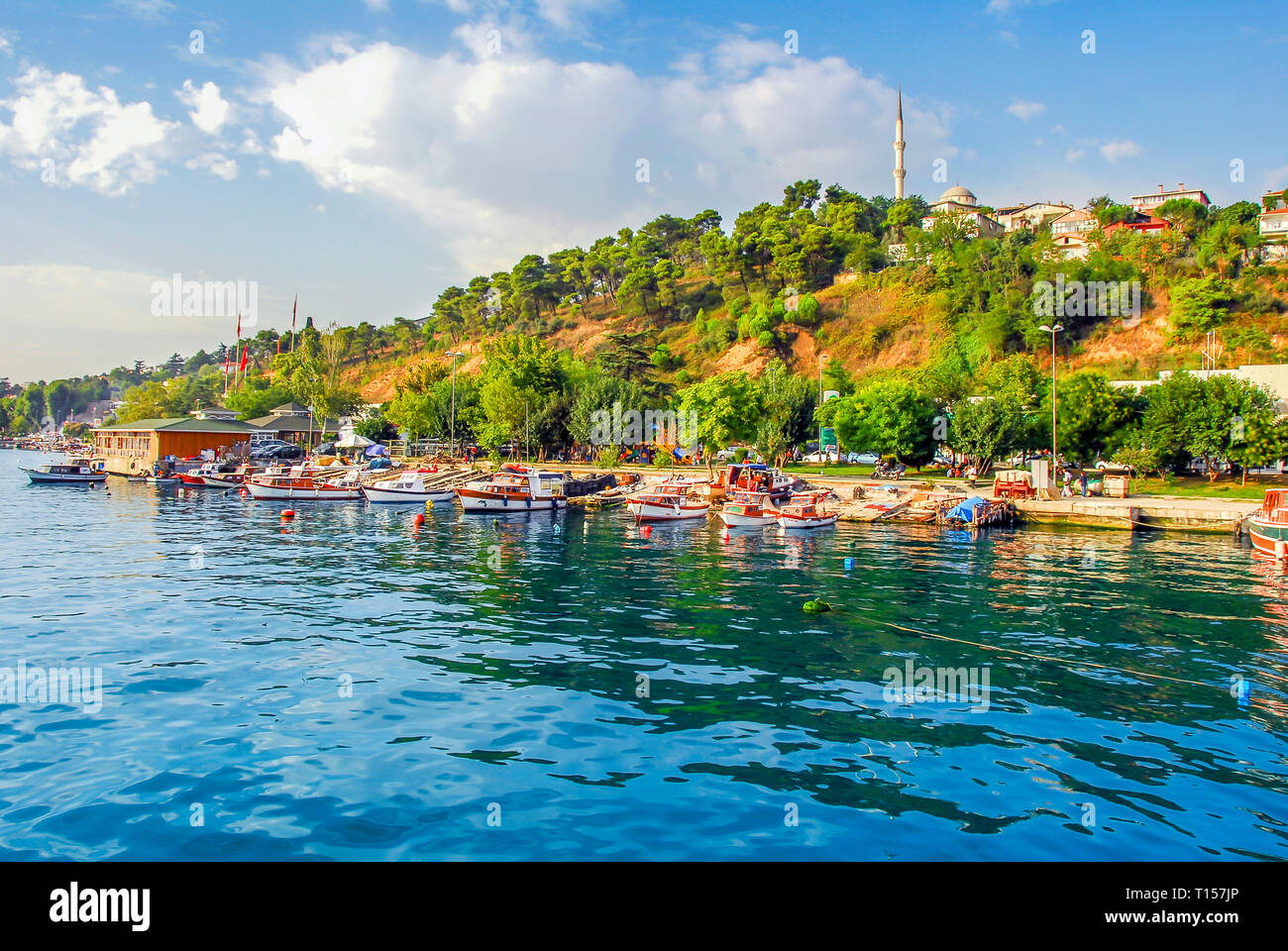 Istanbul, Turkey, 2 September 2007: Shores and boats of Beykoz district ...