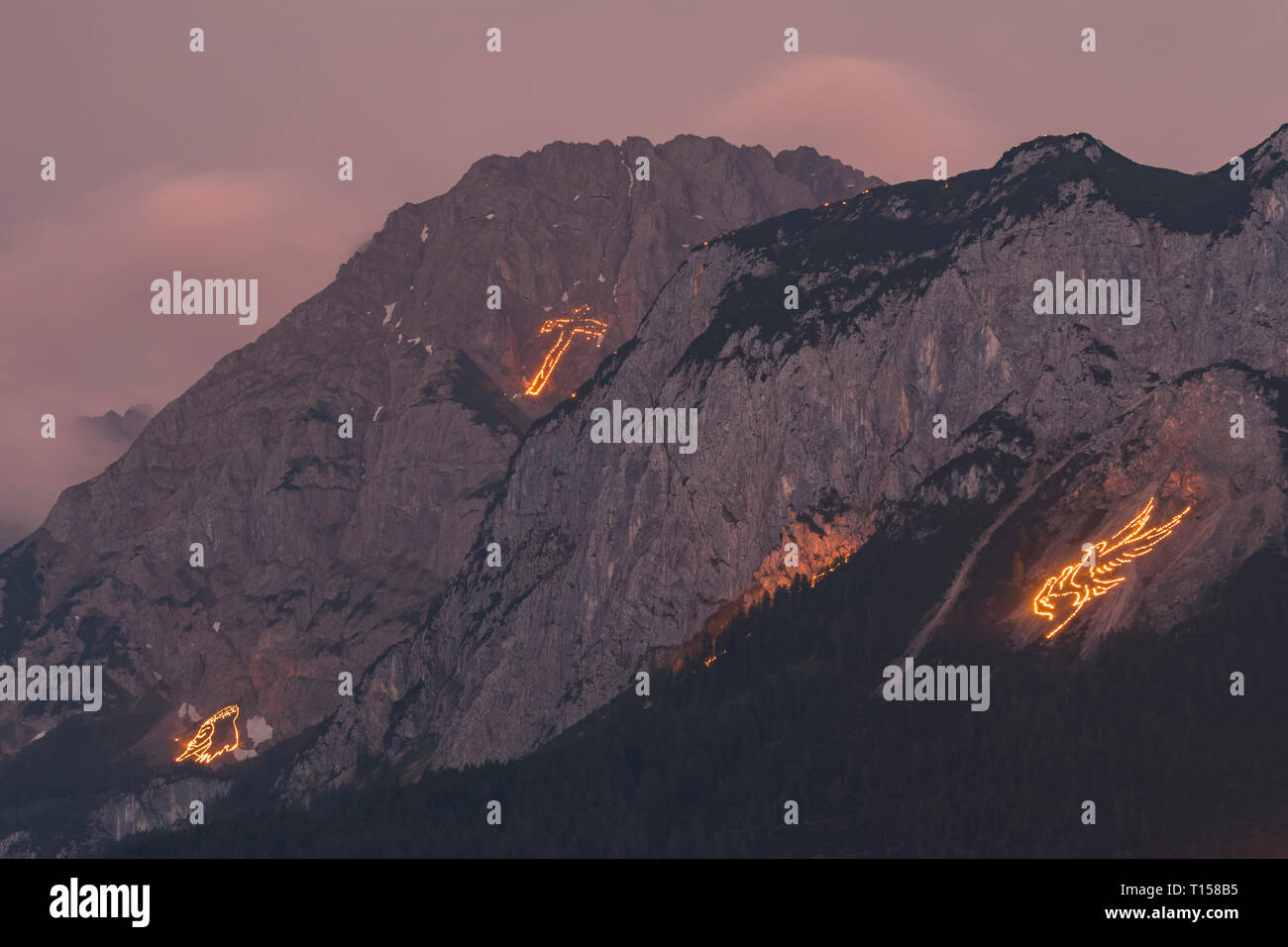 Austria, Tyrol, Zugspitze, midsummer fire Stock Photo - Alamy