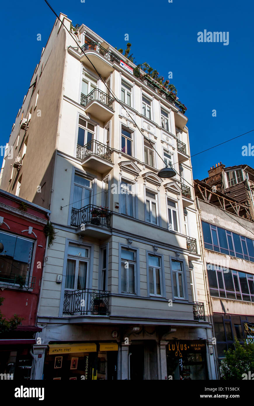 Istanbul, Turkey, 8 June 2018: Building of Pera Yuksek Kaldirim ...