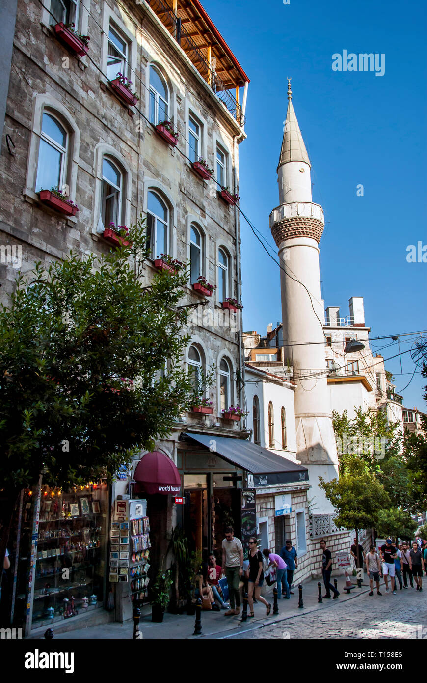Istanbul, Turkey, 8 June 2018: Mosque and minaret at Pera Yuksek ...