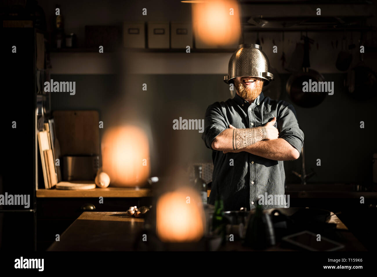 Wearing colander as helmet hi-res stock photography and images - Alamy