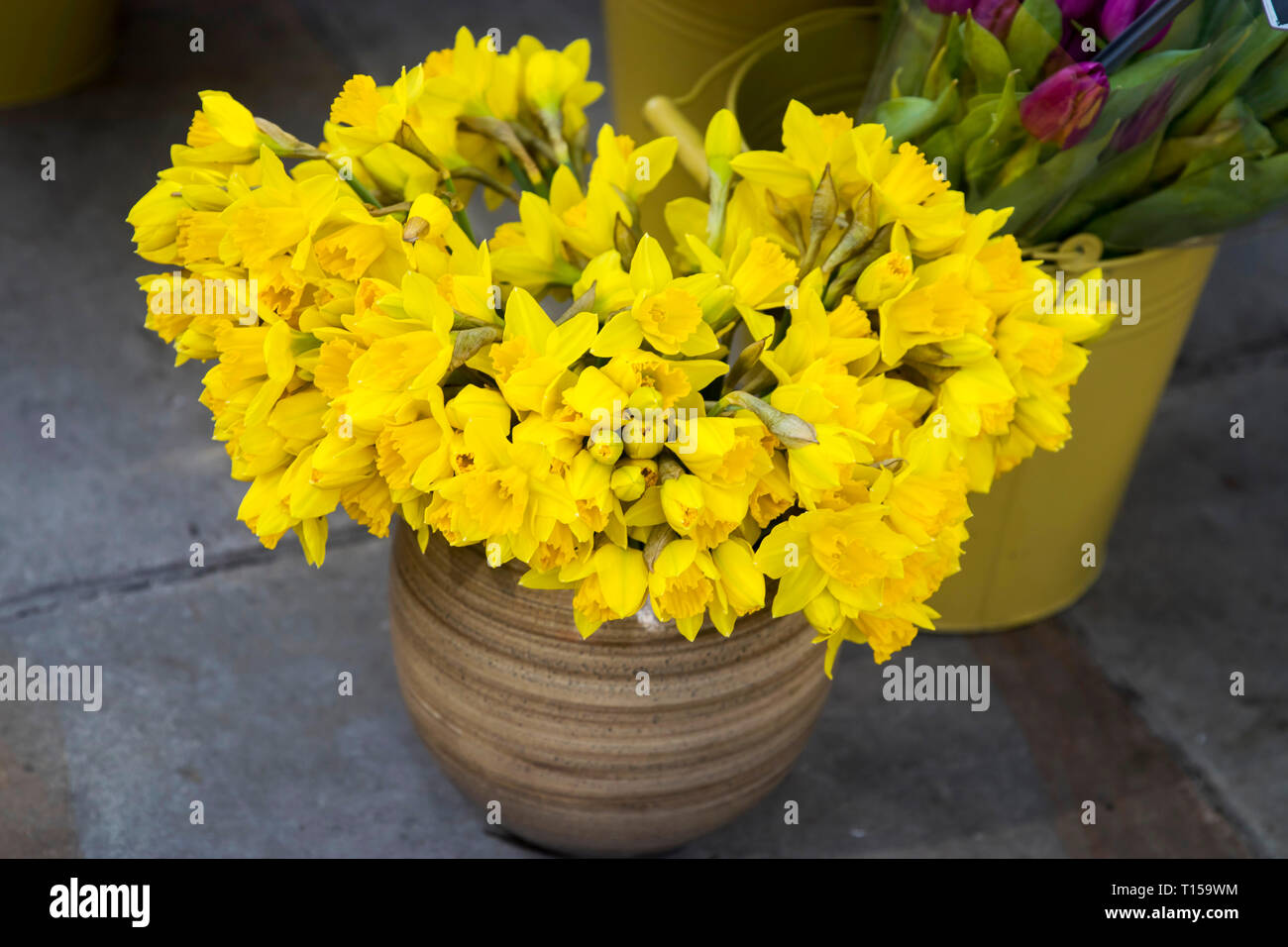 the Wedding bouquet of daffodils in a ceramic vase Stock Photo - Alamy