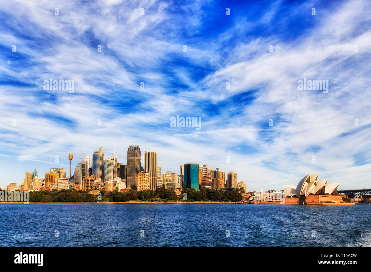 Cityscape of Sydney city CBD high-rise tower buildings on waterfront of ...