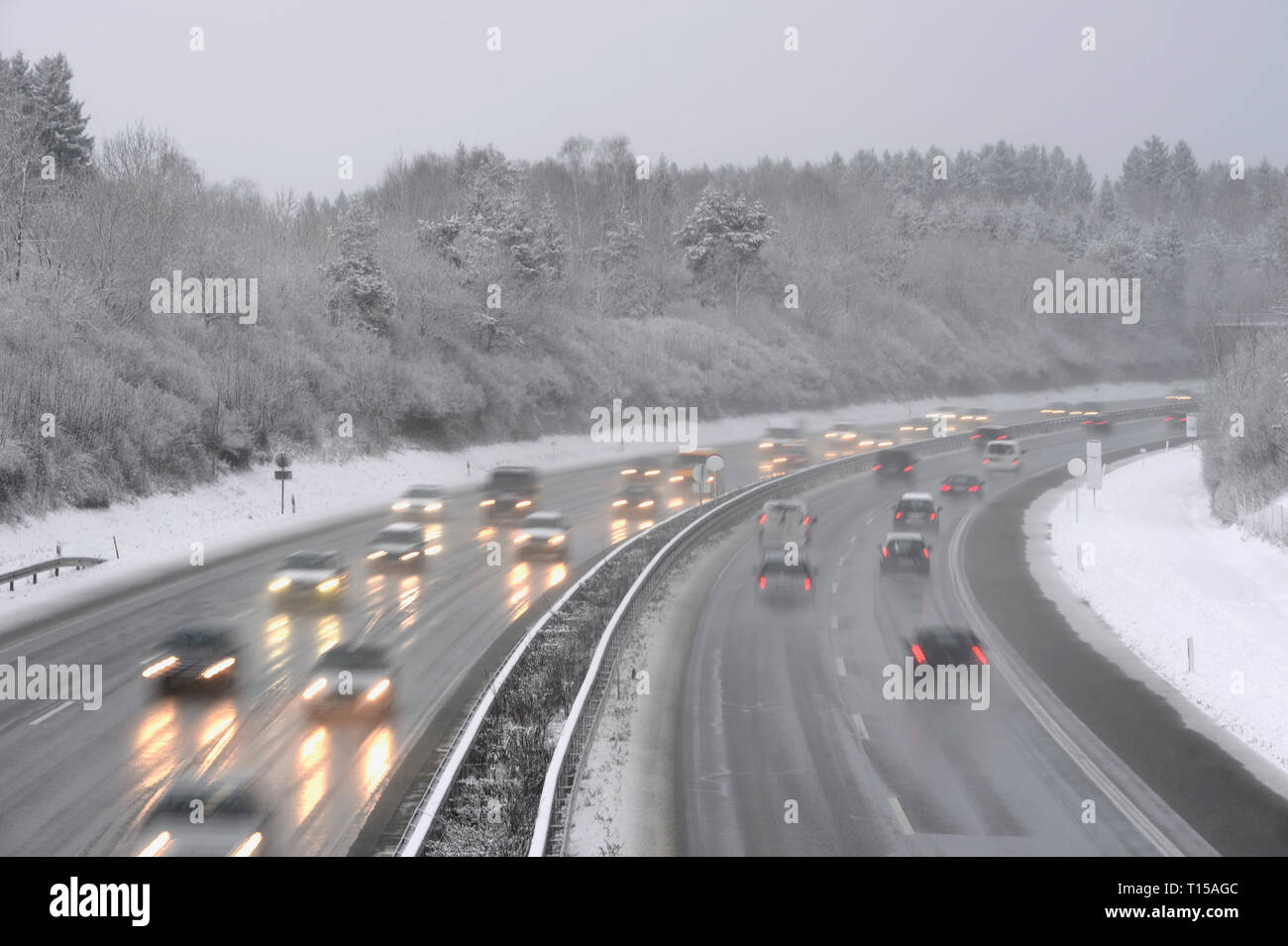 Germany, motorway in winter, icy road and traffic Stock Photo - Alamy