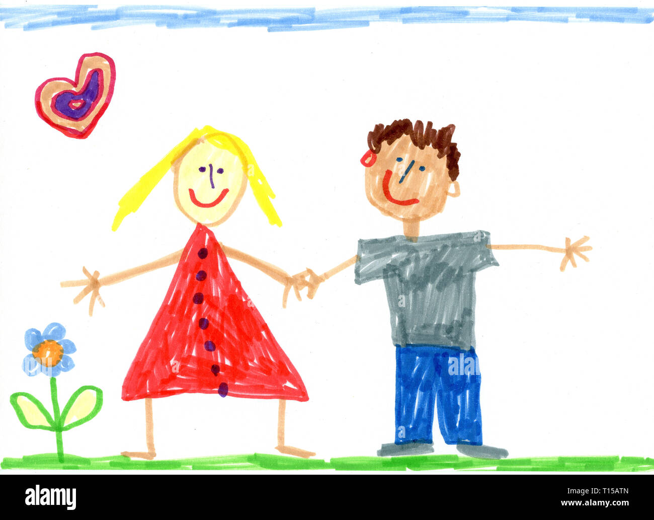 Children's drawing of happy couple Stock Photo - Alamy