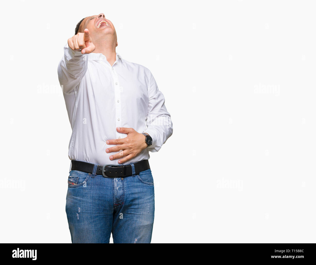 Middle age arab elegant man over isolated background Laughing of you ...