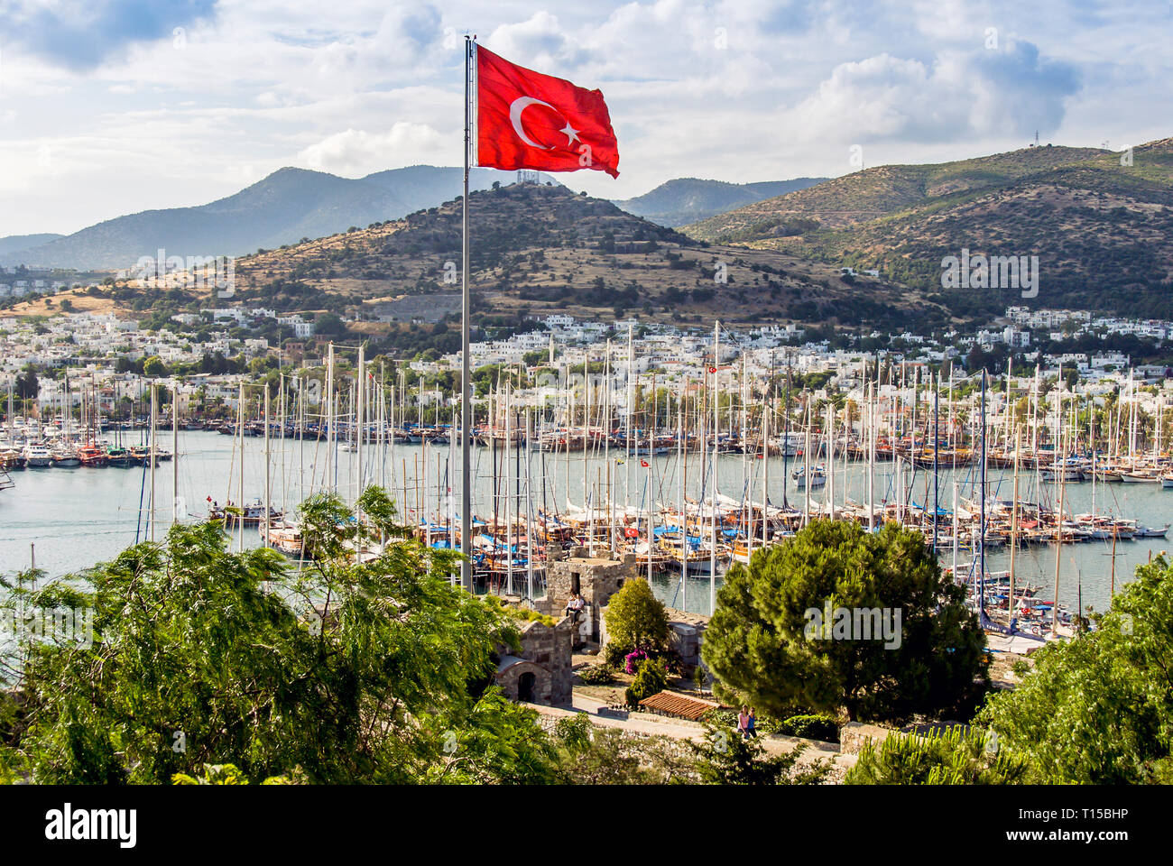 Bodrum, Turkey, 18 May 2010: Bodrum Marina with Turkish Flag Stock ...