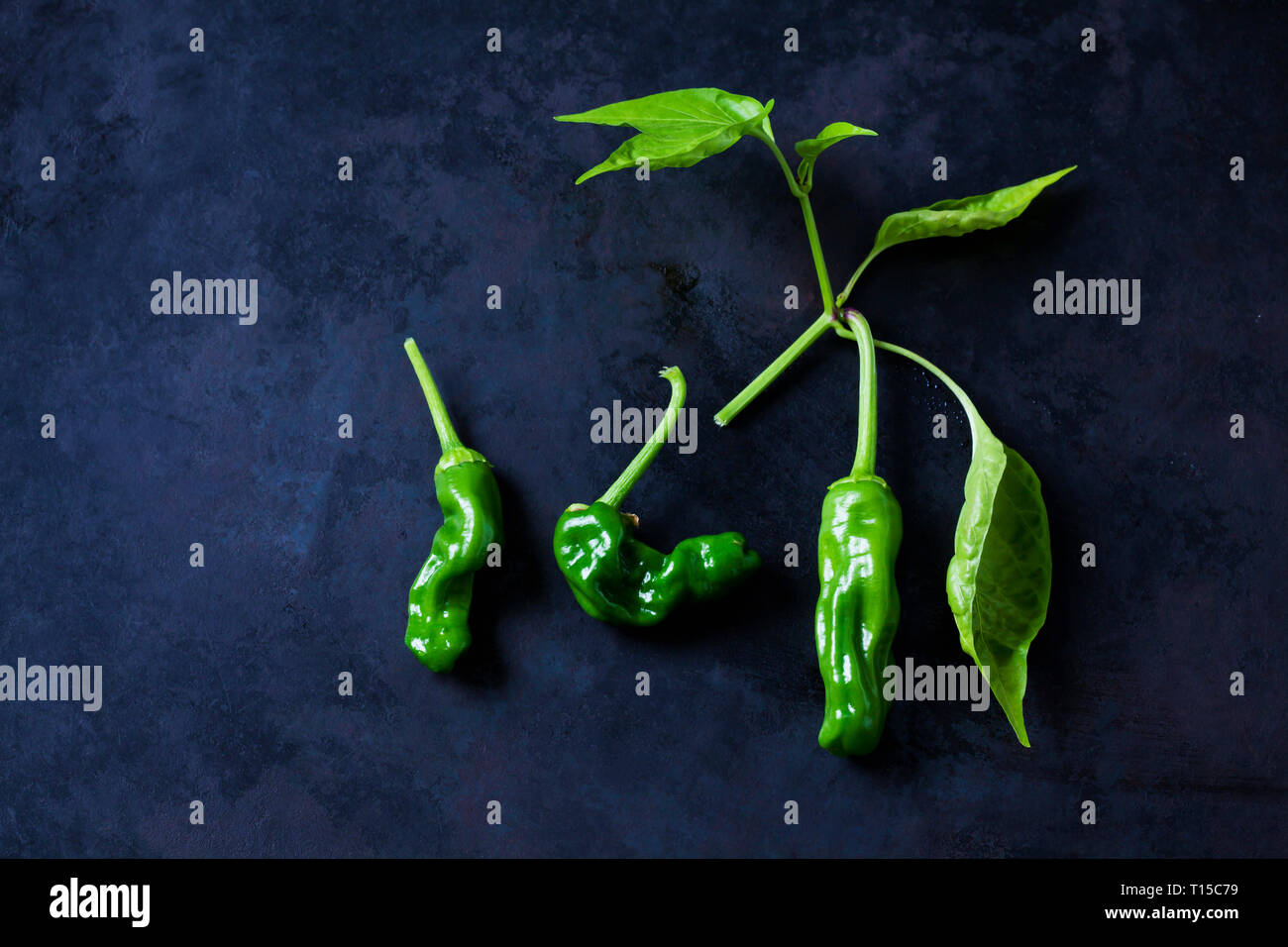 Green peperonis aon dark background Stock Photo - Alamy