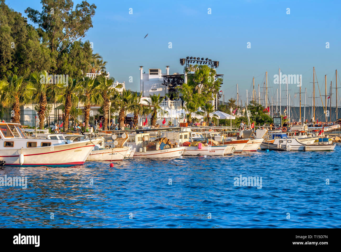 Bodrum, Turkey, 28 May 2010: Halikarnas Club and Sailboats Stock Photo ...