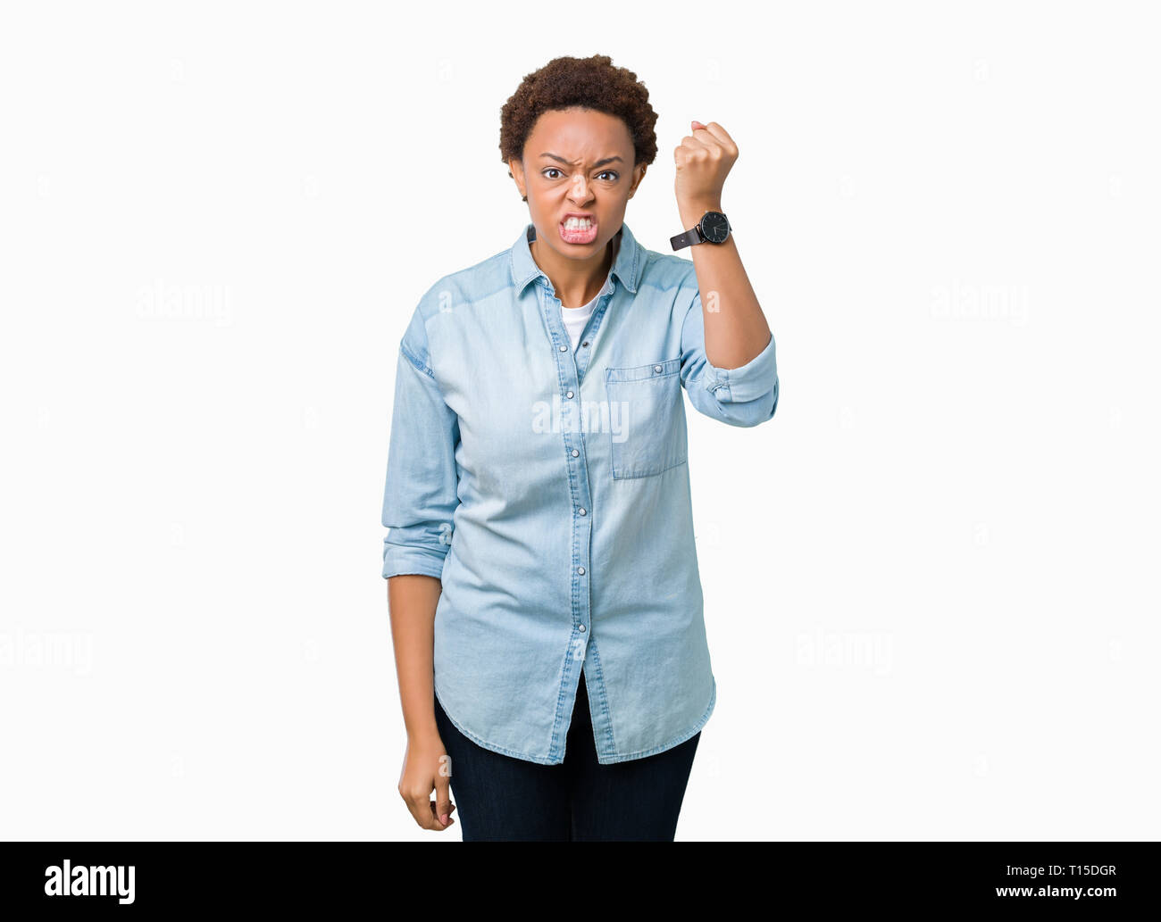 Young beautiful african american woman over isolated background angry ...