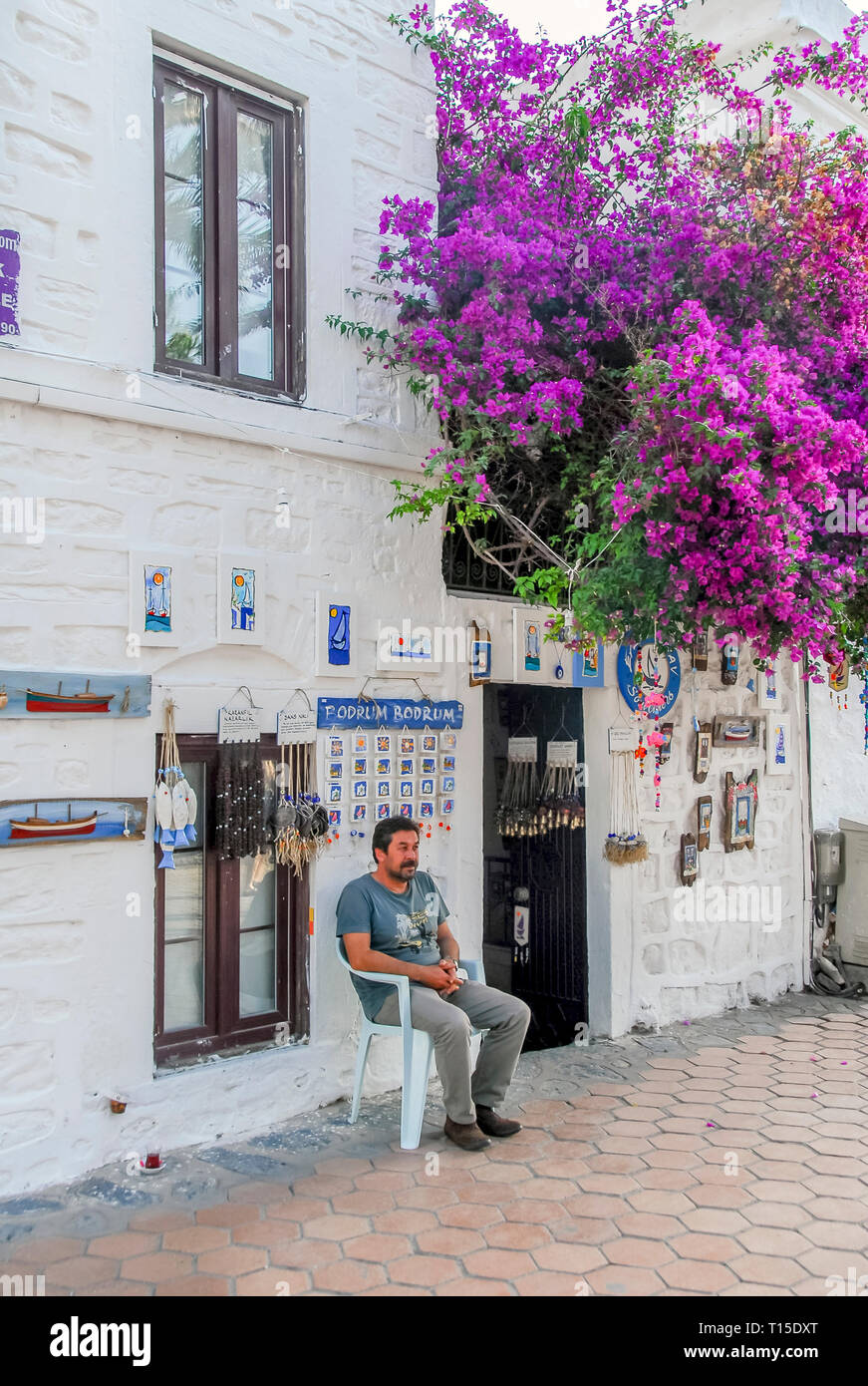 Bodrum, Turkey, 31 May 2010: Salesman in front of gift shop Stock Photo ...
