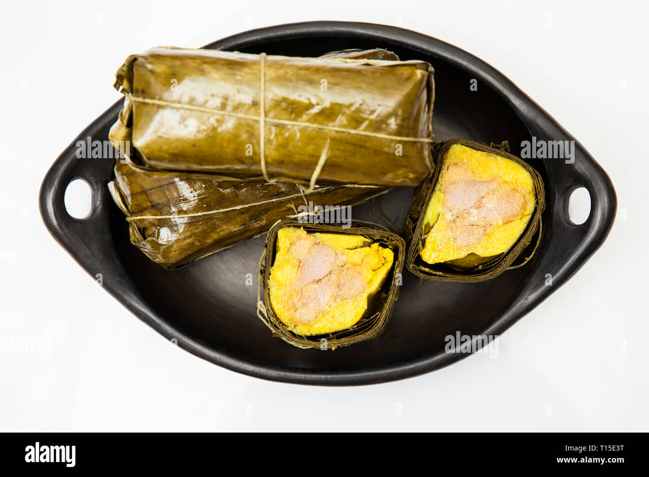 Traditional Colombian tamale as made on Santander region isolated on ...