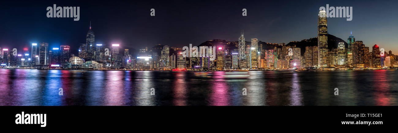 Hong Kong, Tsim Sha Tsui, panorama cityscape at night Stock Photo - Alamy