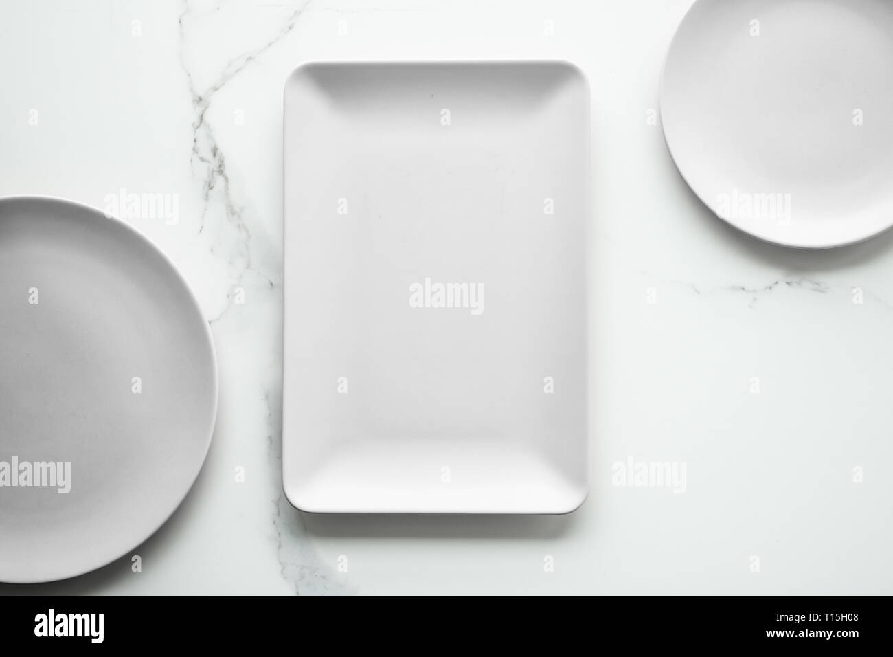 White empty plate on marble, flatlay - stylish tableware, romantic ...