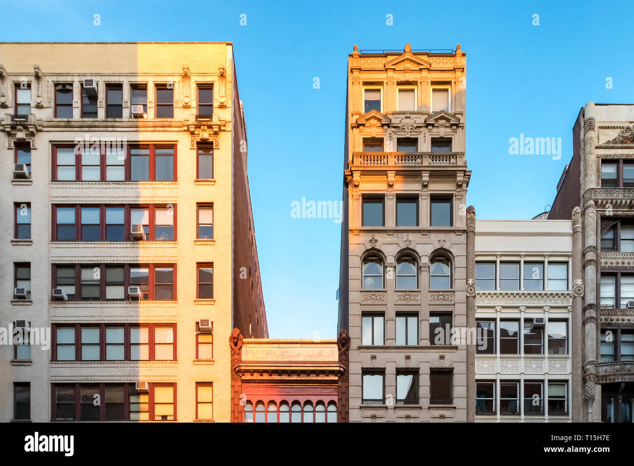 Row of old historic building rooftops in New York City Stock Photo - Alamy
