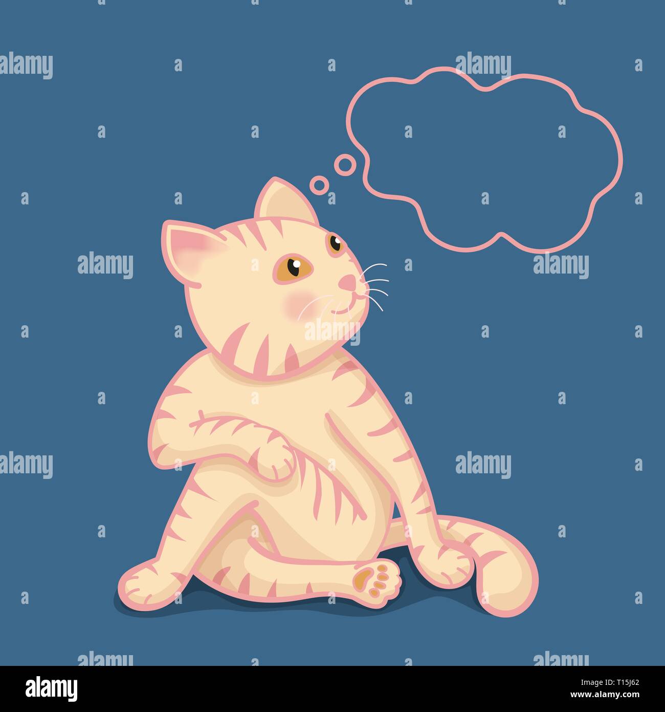 Cute cartoon cat in yoga pose meditation, a twisted pose with floating ...