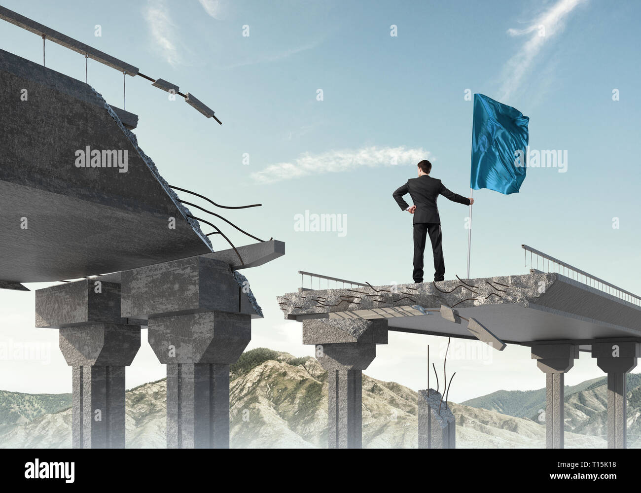 Man with flag presenting leadership concept Stock Photo - Alamy